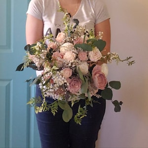 Dusty Rose and Blush Boho Wedding Bouquet, Sola Wood Flowers - Etsy