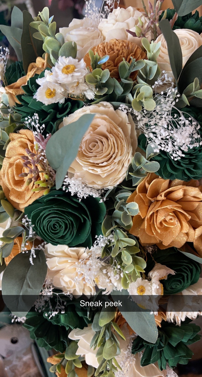 Emerald Green and Gold Wedding Bouquet Sola Wood Flowers - Etsy