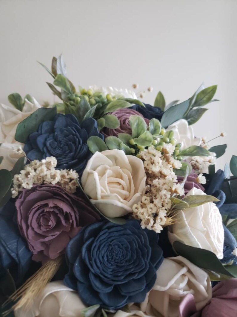Steel Blue and Quartz Cascading Bouquet, Sola Wood Flowers - Etsy