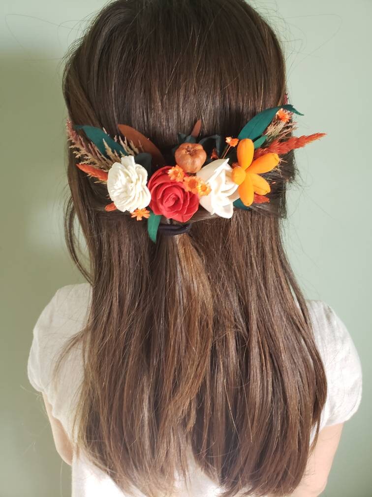 Shades of Orange and Pumpkin Floral Hair Comb Sola Wood - Etsy