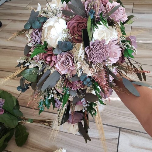 Dusty Rose and Blush Boho Wedding Bouquet Sola Wood Flowers - Etsy