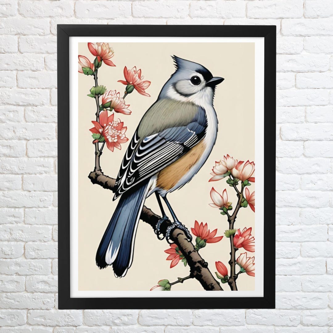 Tufted Titmouse Art Print Bird Lover Poster Japanese Vintage Living ...