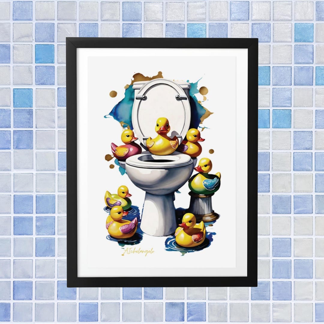 Bathroom Art Print Rubber Ducks on the Toilet Poster Unique Original ...