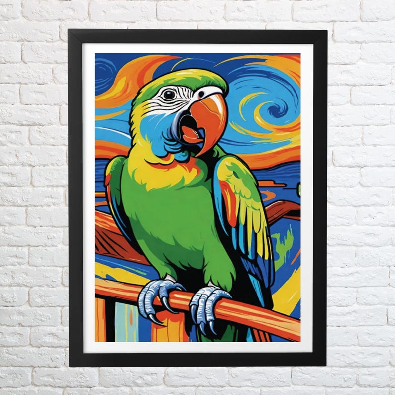 Parrot Art Print Bird Lover Poster Birdwatching Colorful Living Room ...