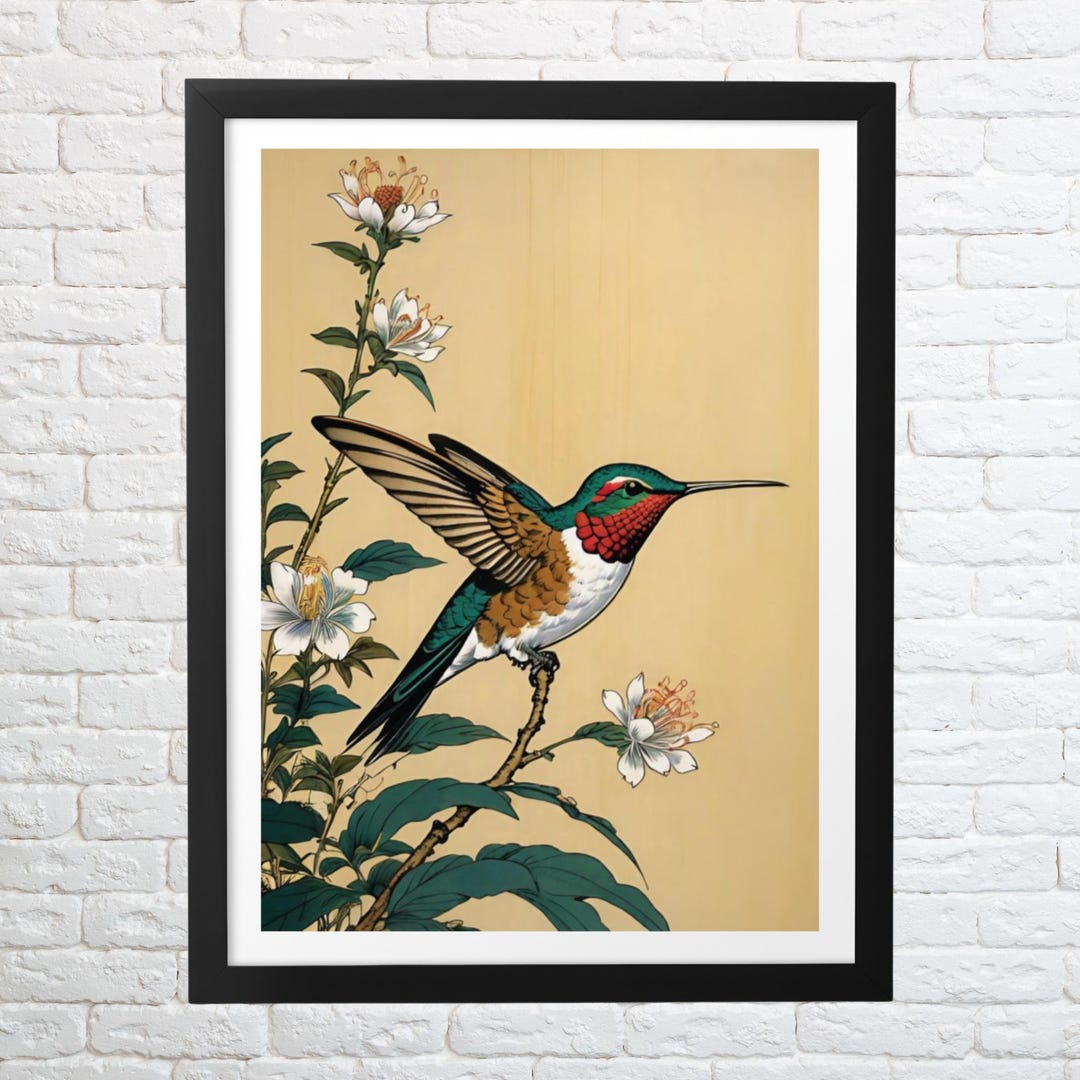 Hummingbird Art Print Bird Lover Poster Japanese Vintage Living Room ...