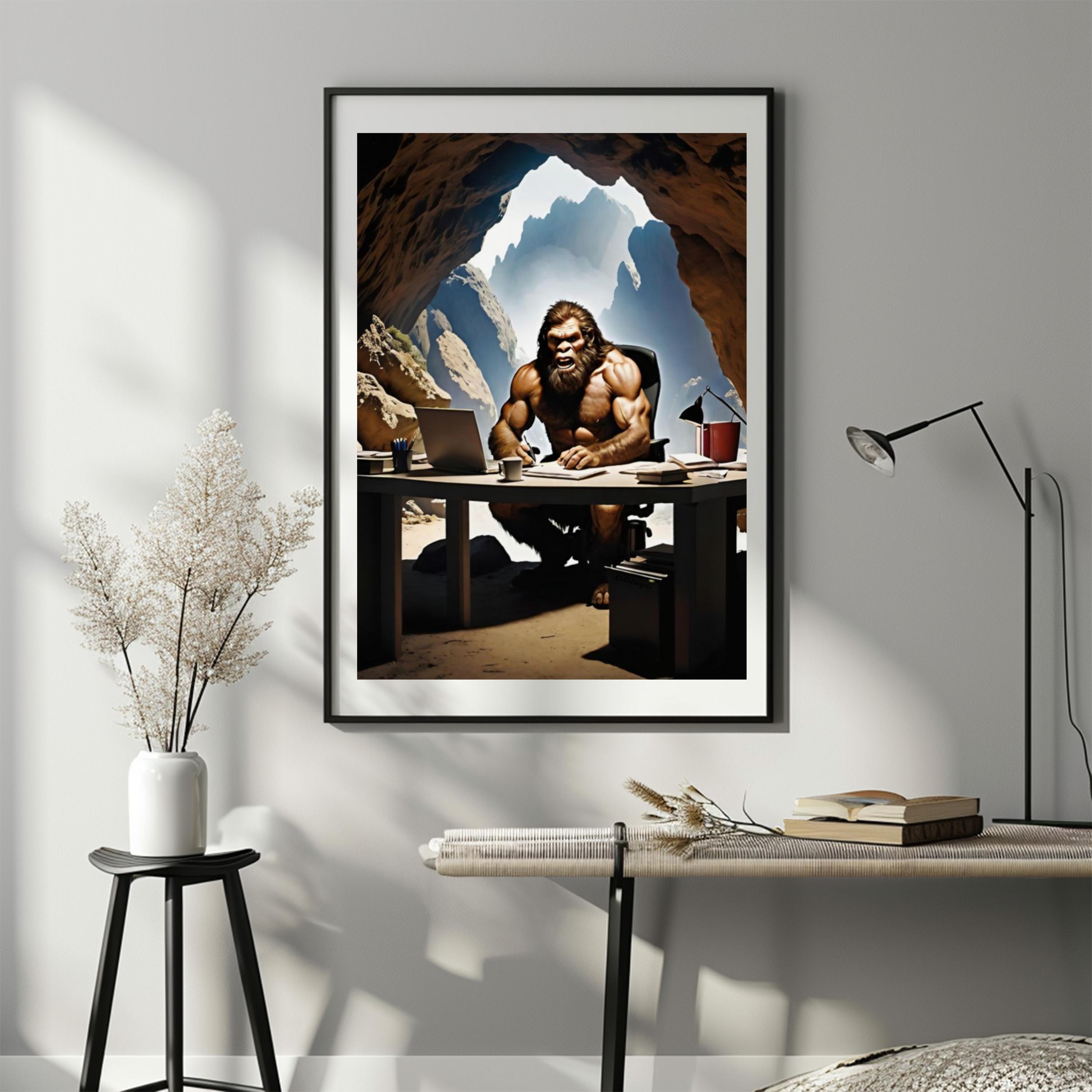 Office Art Print Caveman Poster Primitive Surrealist Unique Original ...