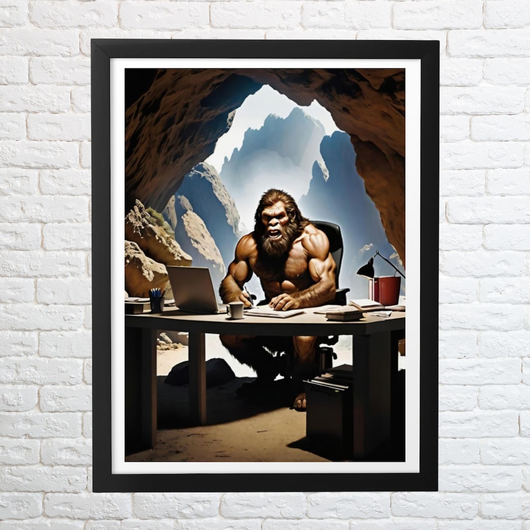 Office Art Print Caveman Poster Primitive Surrealist Unique Original ...