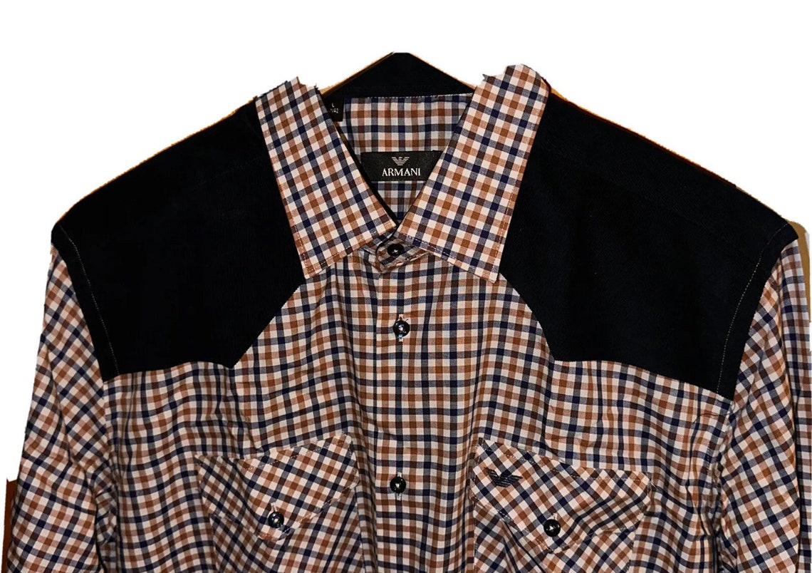 Emporio Armani Checked Velvet Cowboy Western Long Sleeve Button up ...