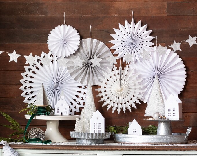 White Party Fans, Winter Wonderland Decor, White and Silver, Party Fans ...