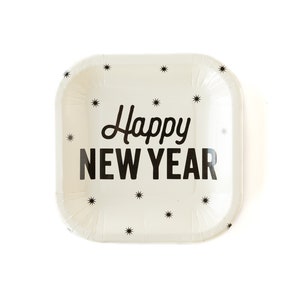 Happy New Year Plates, Black and Ivory Plates, New Year's Eve Party ...