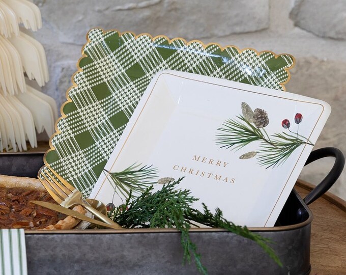 Green and White Christmas Plates Set, Green and White Plates, Christmas ...