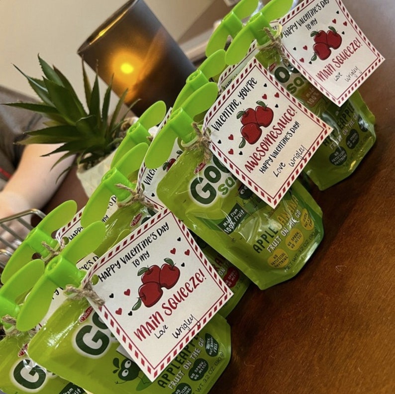 Applesauce Valentines Applesauce Tags Printable Valentines - Etsy