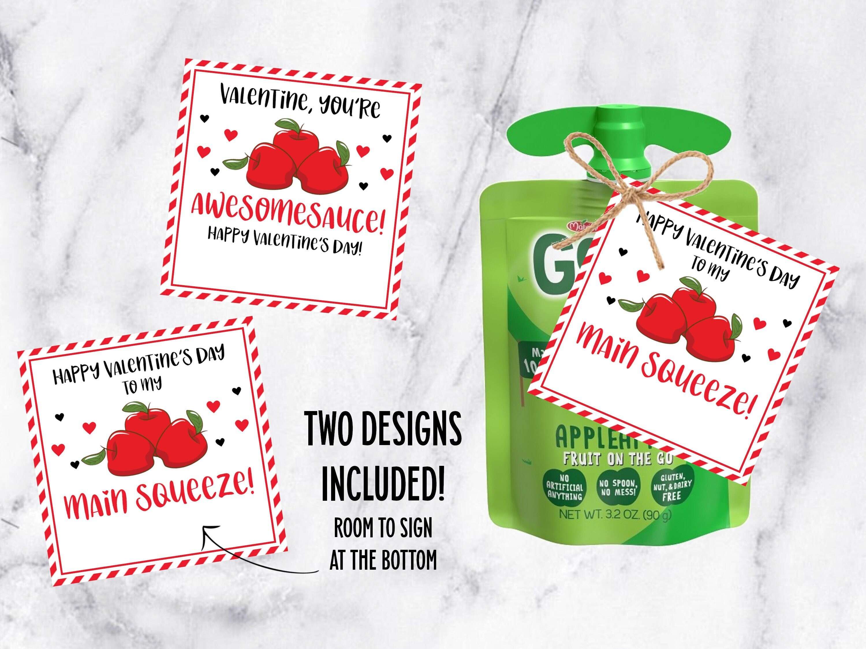 Applesauce Valentines, Applesauce Tags, Printable Valentines, Toddler ...