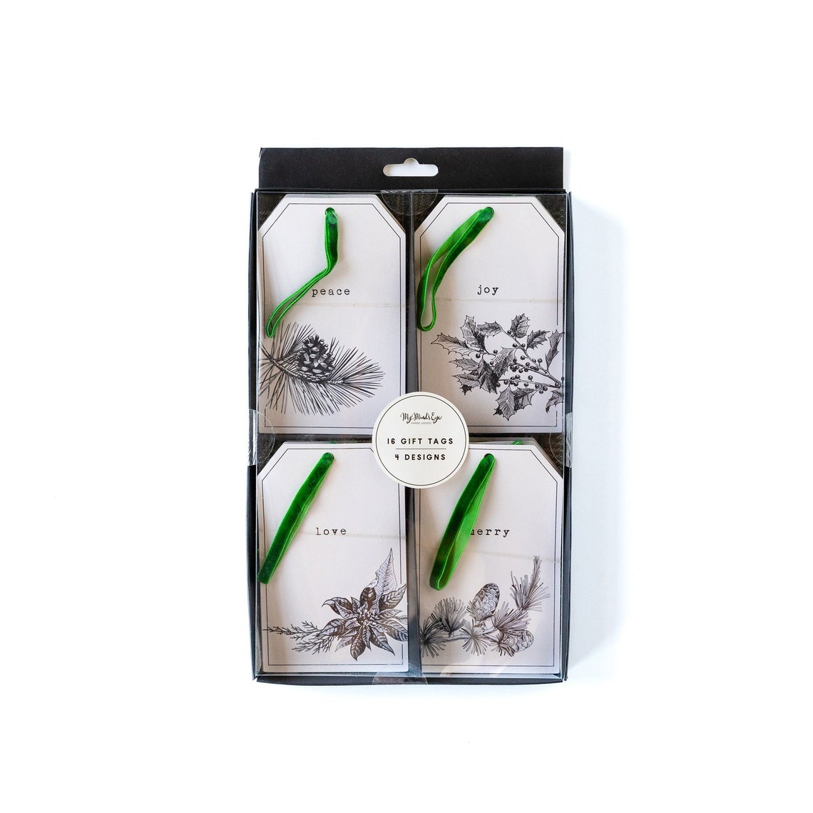 Winter Pine Gift Tags, 4 Designs, Merry Joy Peace Love, Greenery Gift ...