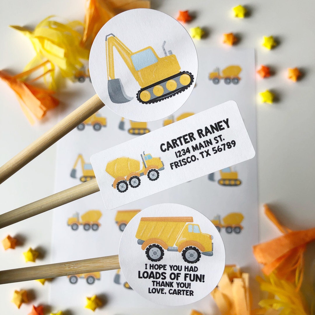 Construction Birthday Stickers, Construction Stickers, Birthday Party ...