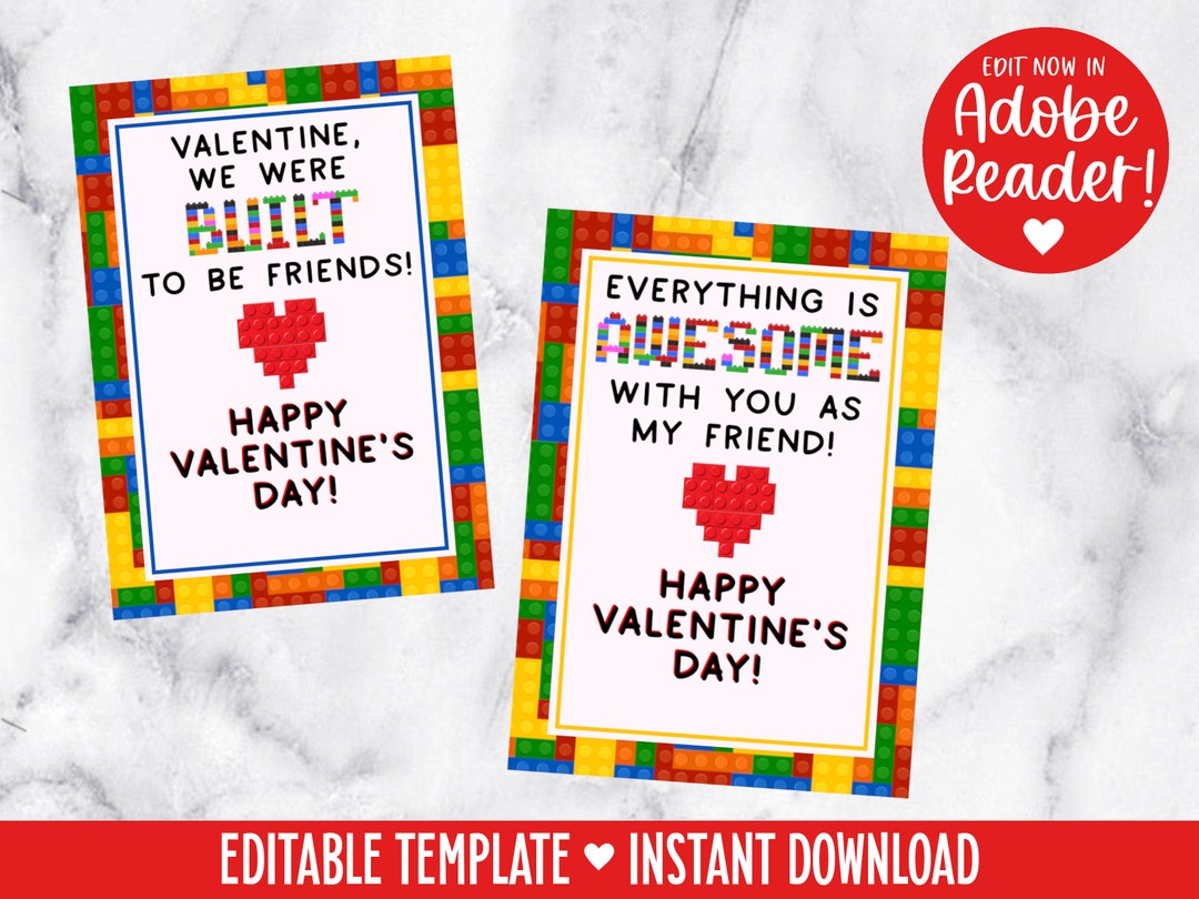 Bricks Valentines, Instant Download, Everything is Awesome, Built to Be Friends, Mini Fig ...