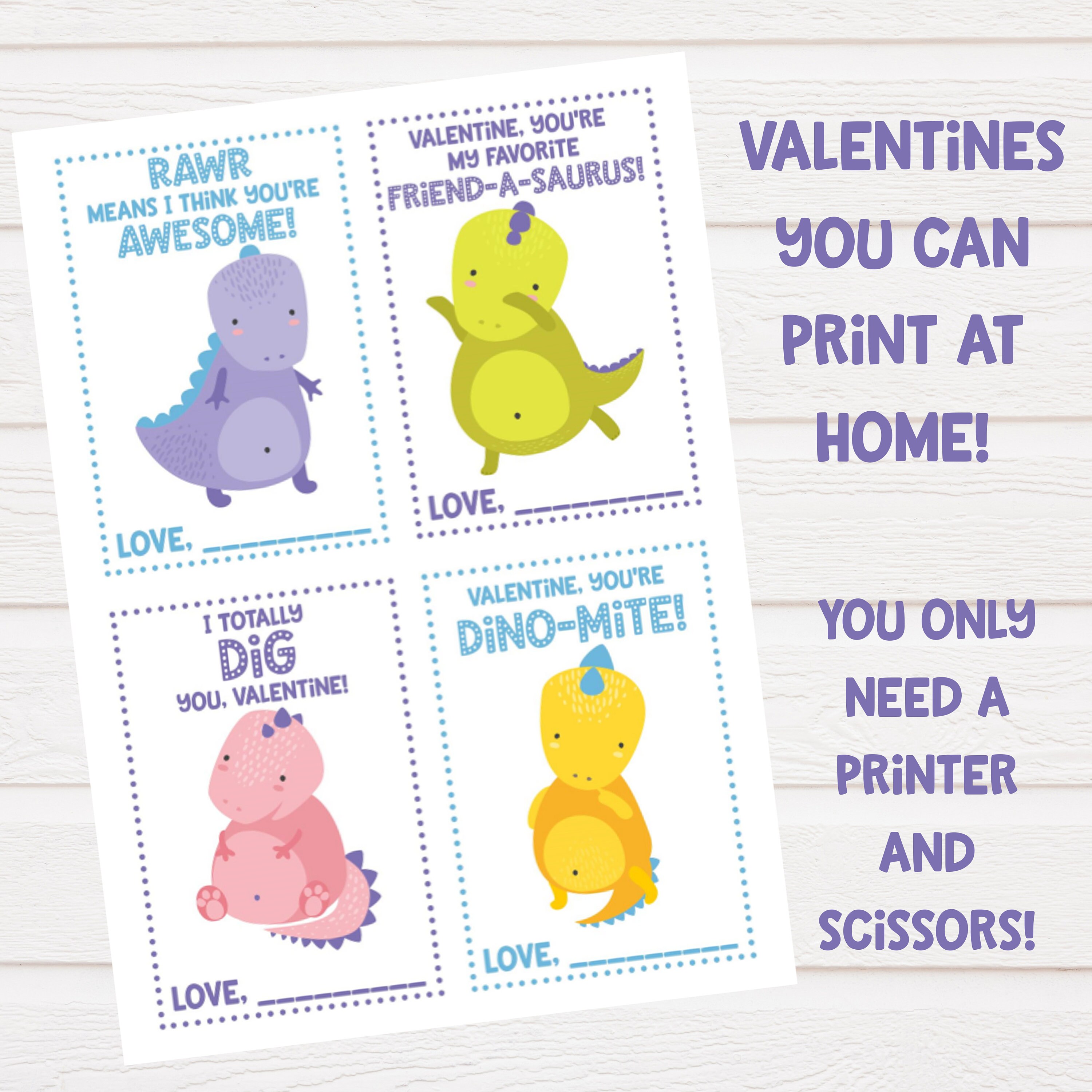 Dinosaur Valentines Day Cards Kids Valentines Day Cards DIY | Etsy