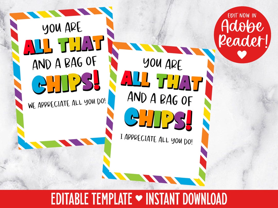 Teacher Appreciation Tag, All That and a Bag of Chips, Teacher Gift ...