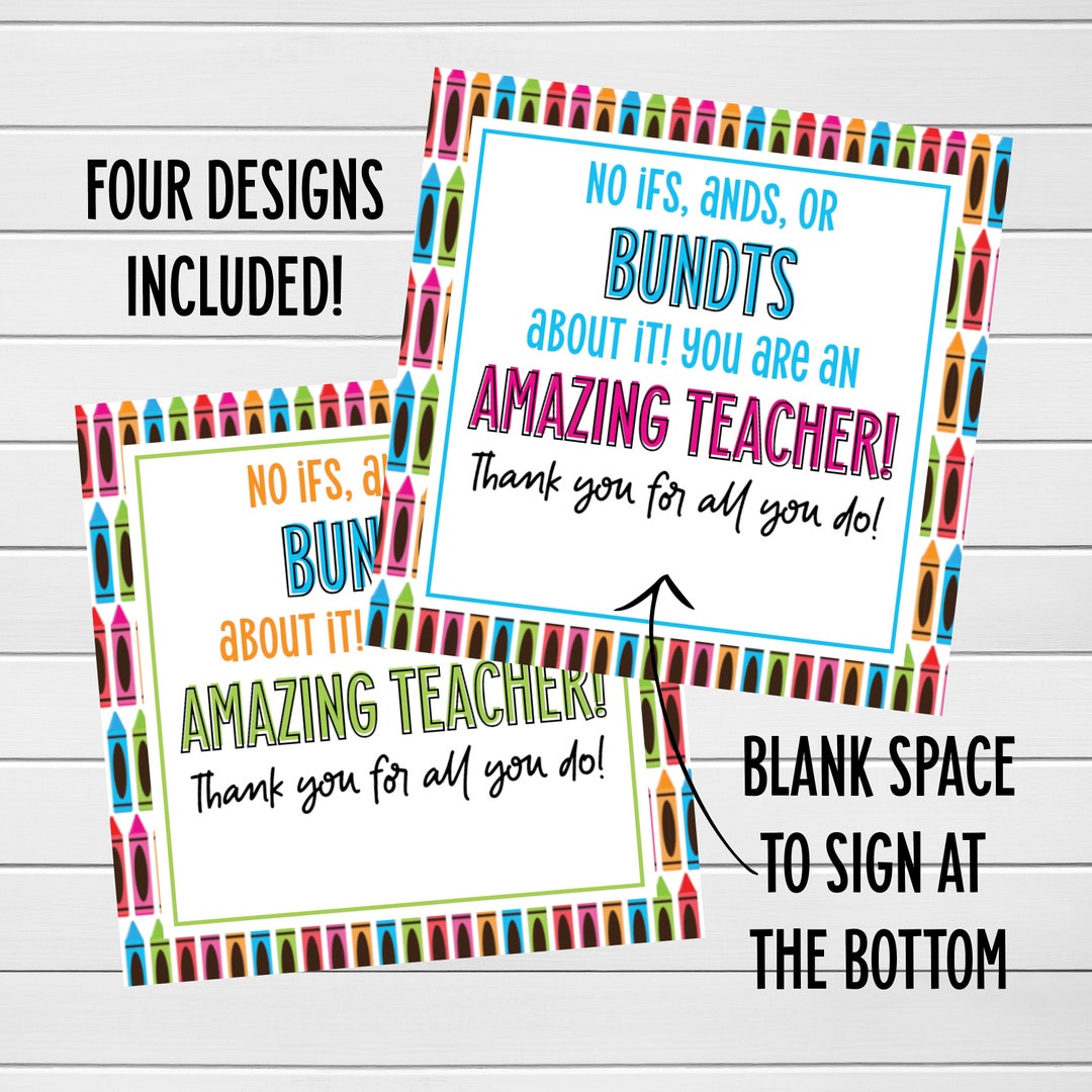 Teacher Appreciation Gift Tag, Teacher Bundt Cake Gift Tag, Bundt Cake ...