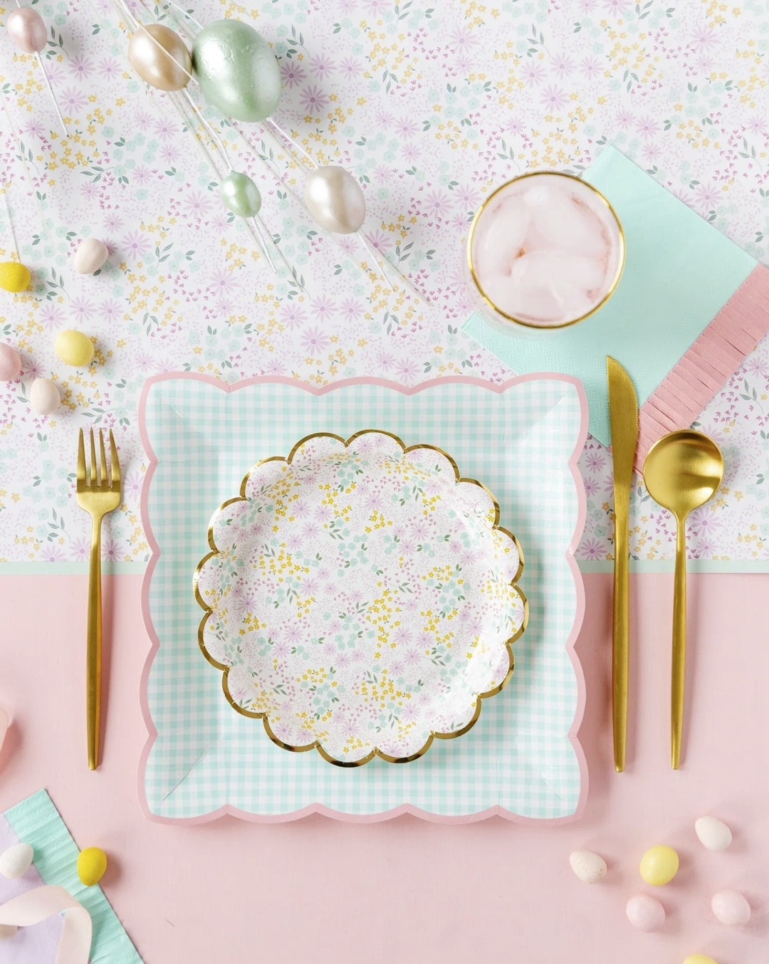 Easter Tableware Set, Easter Plates, Spring Plate Set, Gingham Plates ...