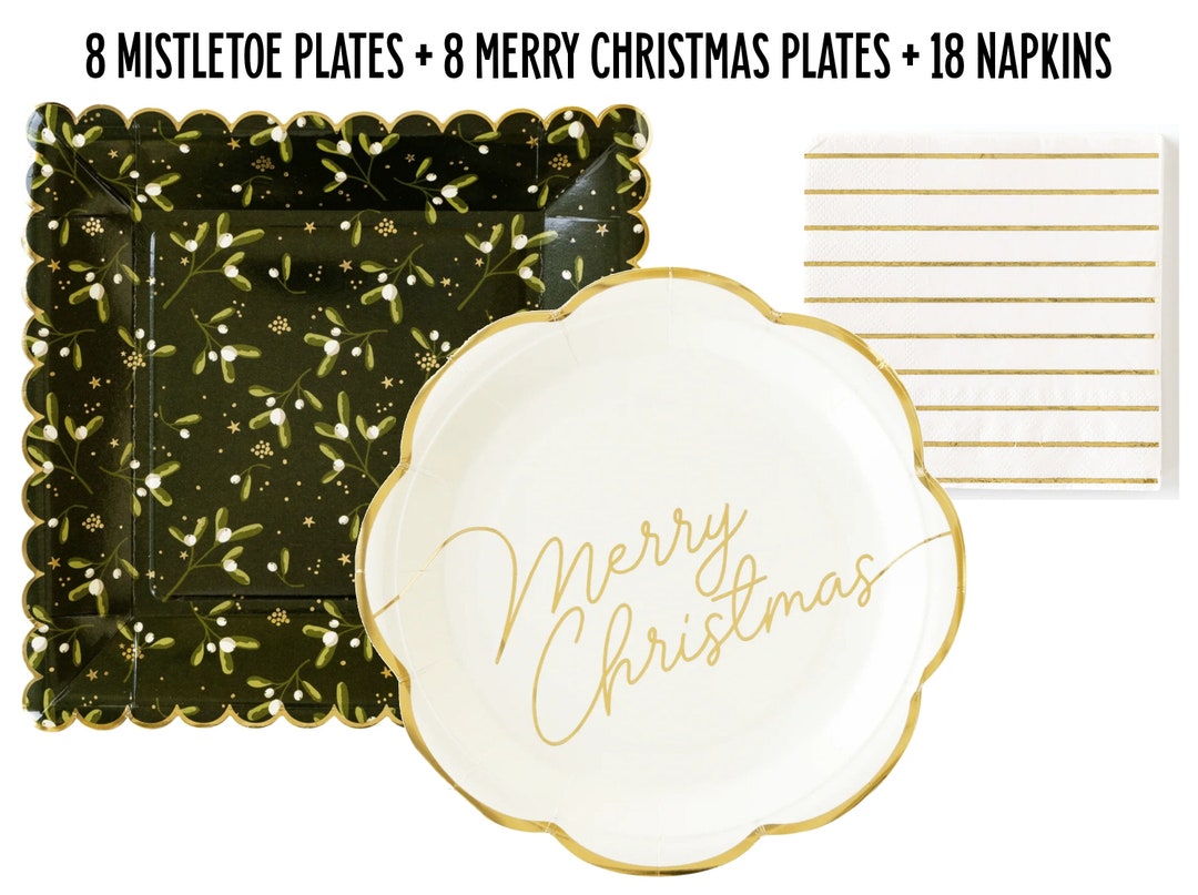 Mistletoe Plates, Merry Christmas Plates, Christmas Napkins, Holiday ...