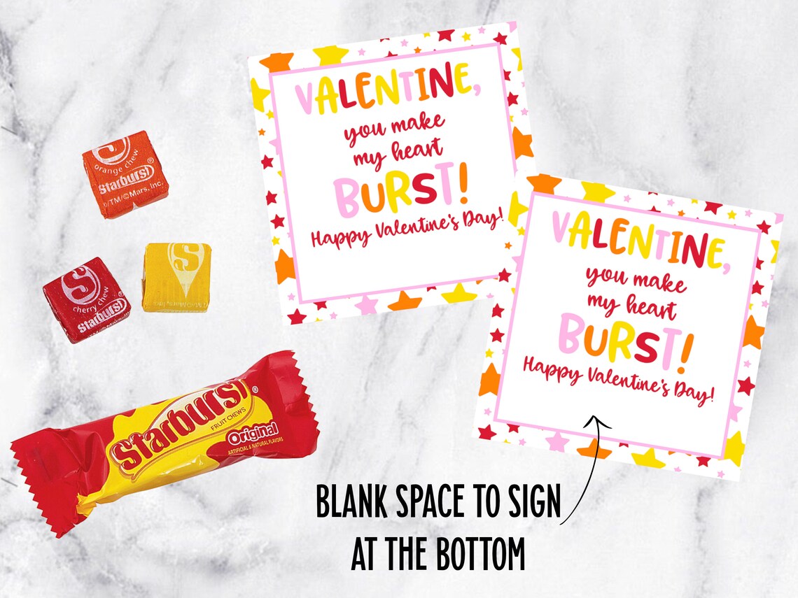 Starburst Valentine Printable Valentines Starburst Gift Tag | Etsy