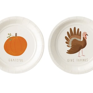 Give Thanks Plates, Turkey Plates, Pumpkin Plates, Friendsgiving Plates ...