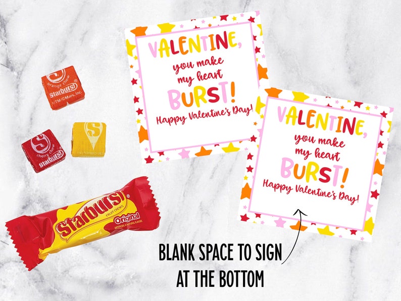 Starburst Valentine Printable Valentines Starburst Gift Tag - Etsy
