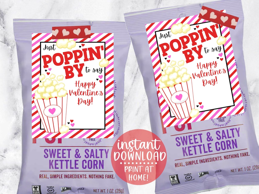Poppin by Popcorn Valentines, Printable Popcorn Tags, Popcorn Valentine ...