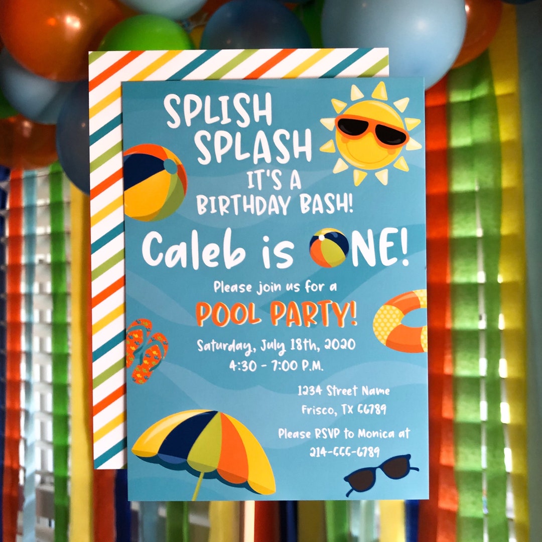 Splish Splash Invitation, Splish Splash Party, Pool Party, Birthday ...