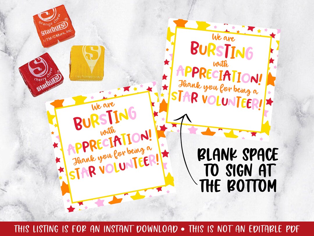 Bursting With Appreciation, Volunteer Appreciation Tag, Volunteer Thank ...