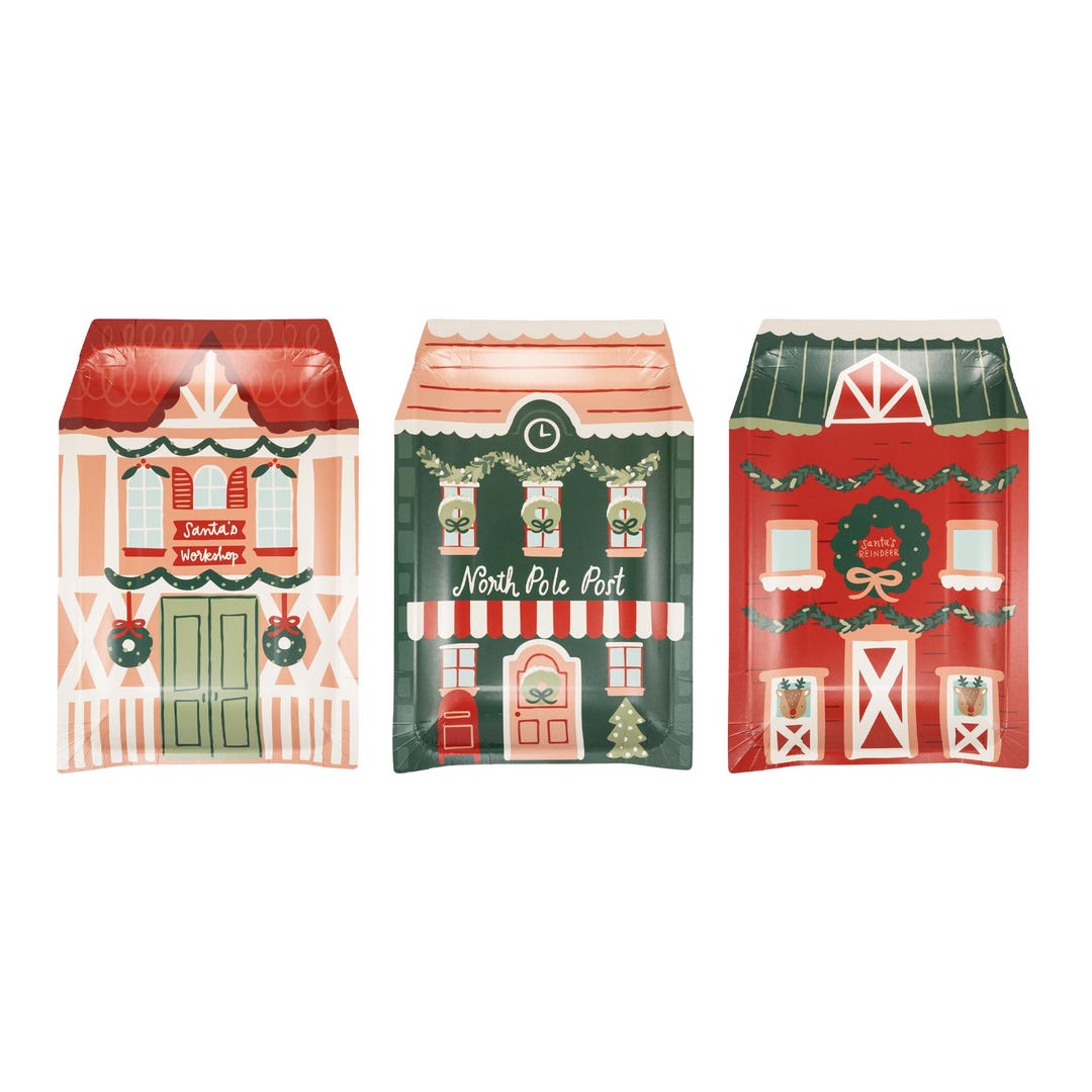 North Pole Village Plates: Set of 9 Plates, 3 Each of 3 Designs, 6.5 X ...