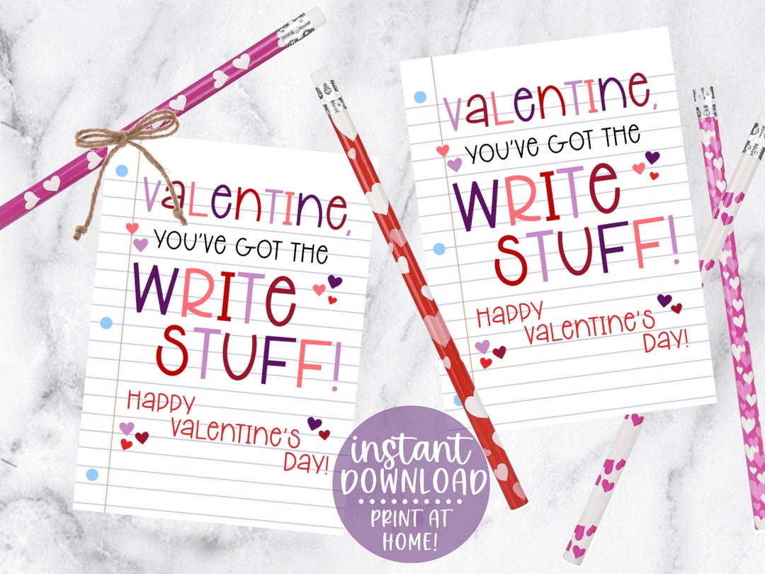 Pencil Valentines Write Stuff Valentines Valentine Pen Tags - Etsy