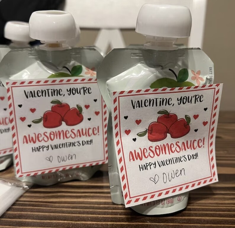 Applesauce Valentines Applesauce Tags Printable Valentines - Etsy
