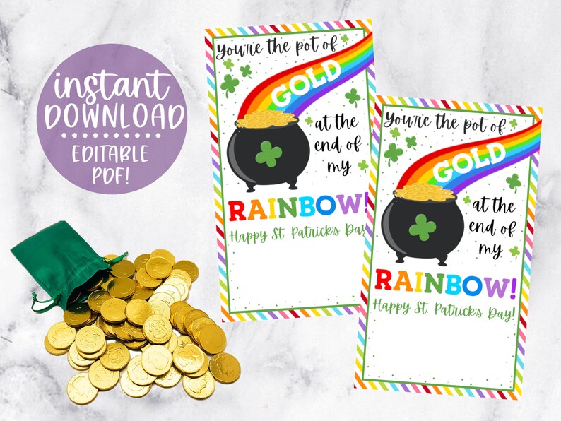 Pot of Gold Gift Tags, Instant Download, Editable PDF, St. Patrick's ...