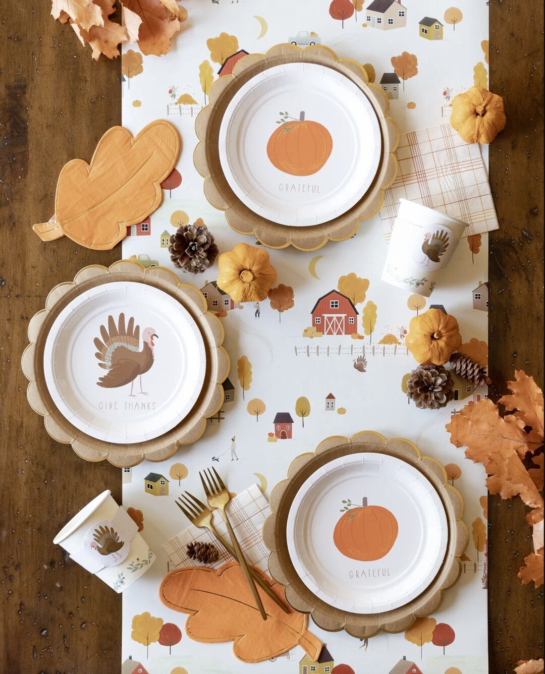 Give Thanks Plates, Turkey Plates, Pumpkin Plates, Friendsgiving Plates ...