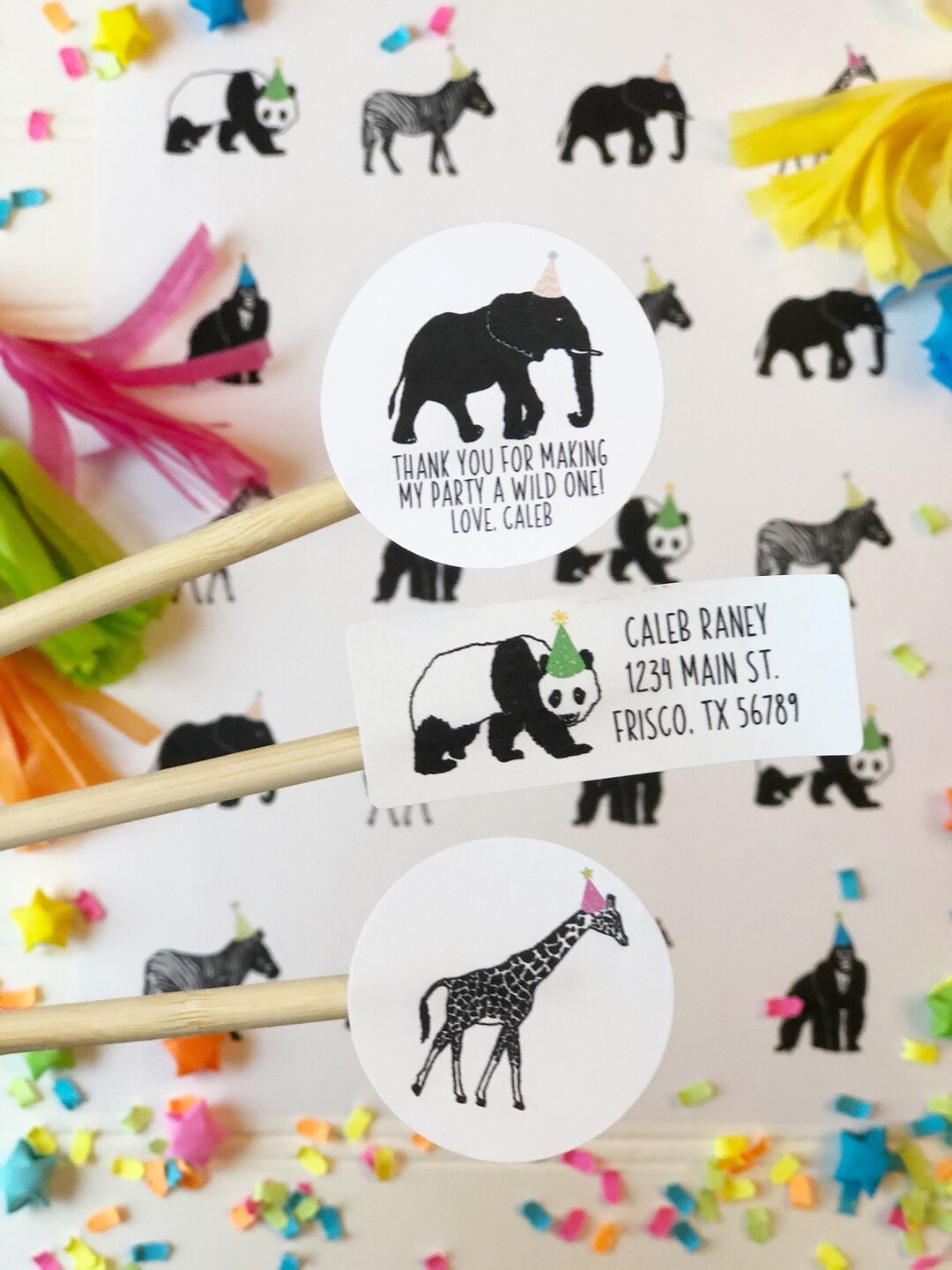 Party Animals Stickers, Birthday Party Stickers, Kids Address Labels ...