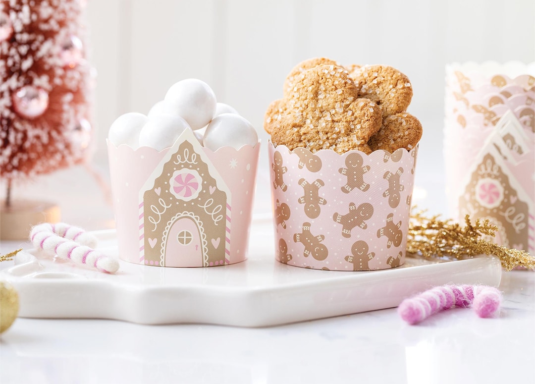 Gingerbread House Treat Cups, Pink Gingerbread Party Favor Cups ...