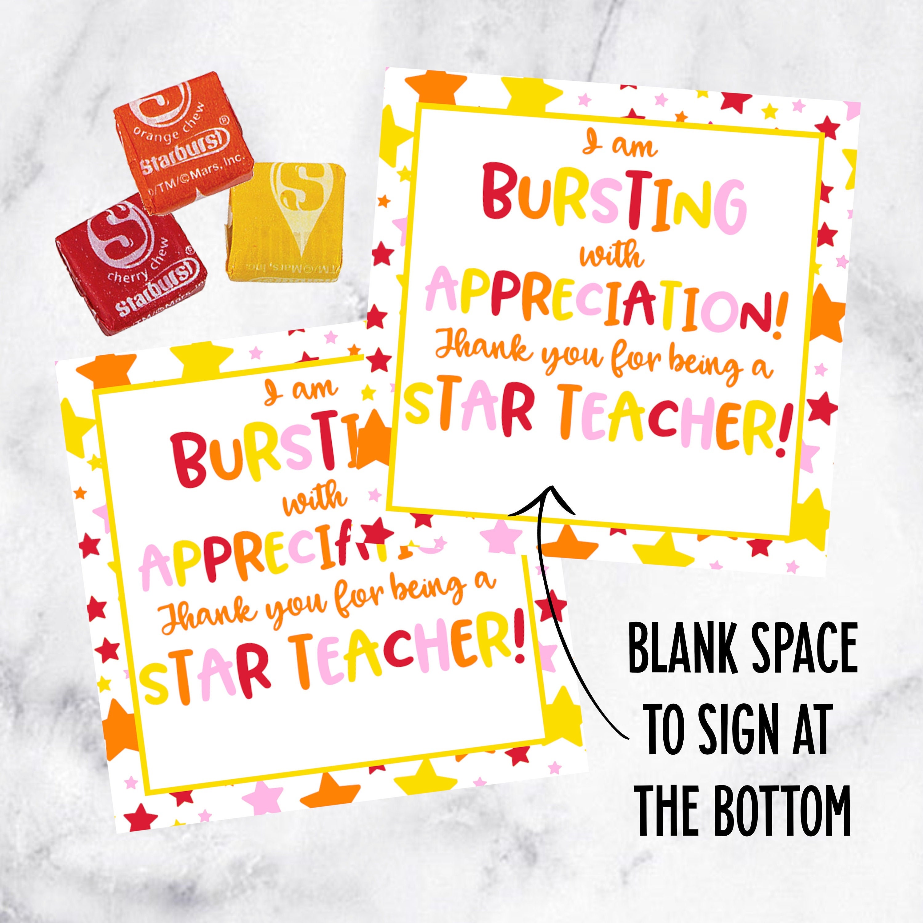Bursting With Appreciation, Teacher Appreciation Tag, Teacher Thank You ...