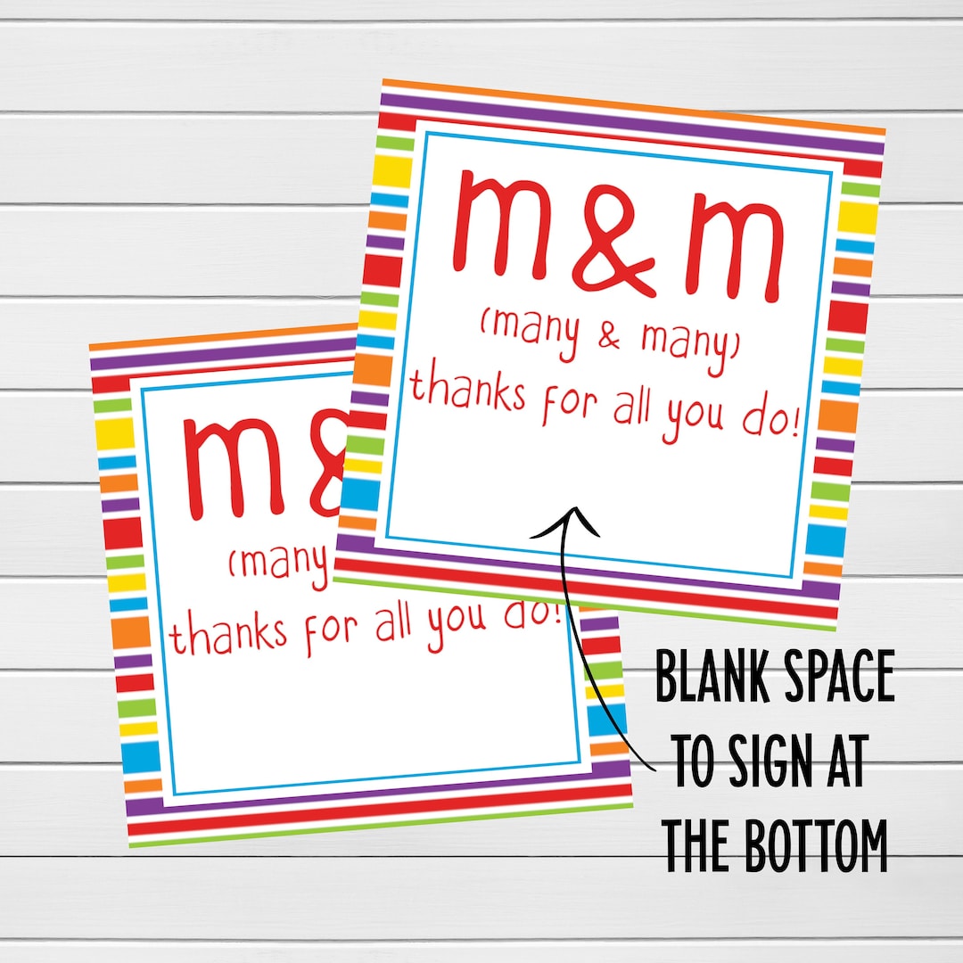 Teacher Appreciation Gift Tag, M&M Gift Tags, Many Thanks Gift Tags ...