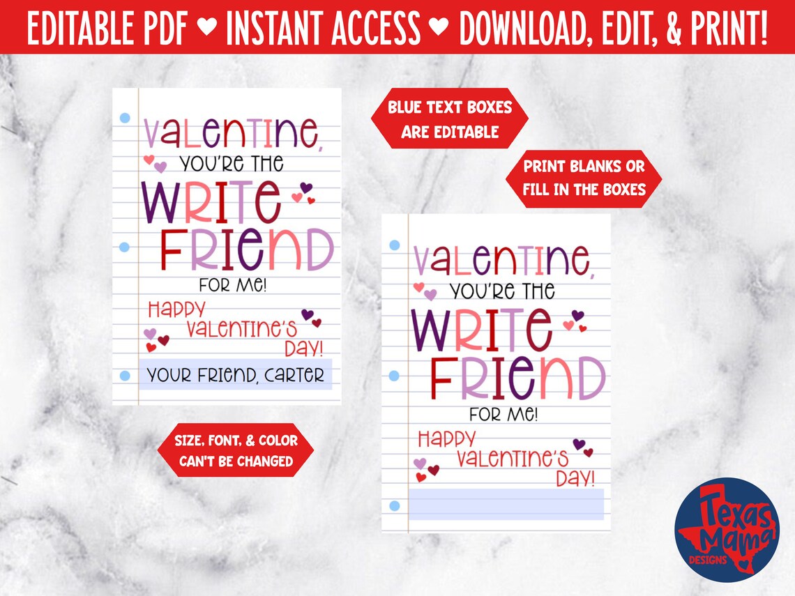 Pencil Valentines, Write Friend for Me, Valentine Pen Tags, Pencil ...