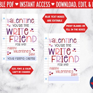 Pencil Valentines, Write Friend for Me, Valentine Pen Tags, Pencil ...