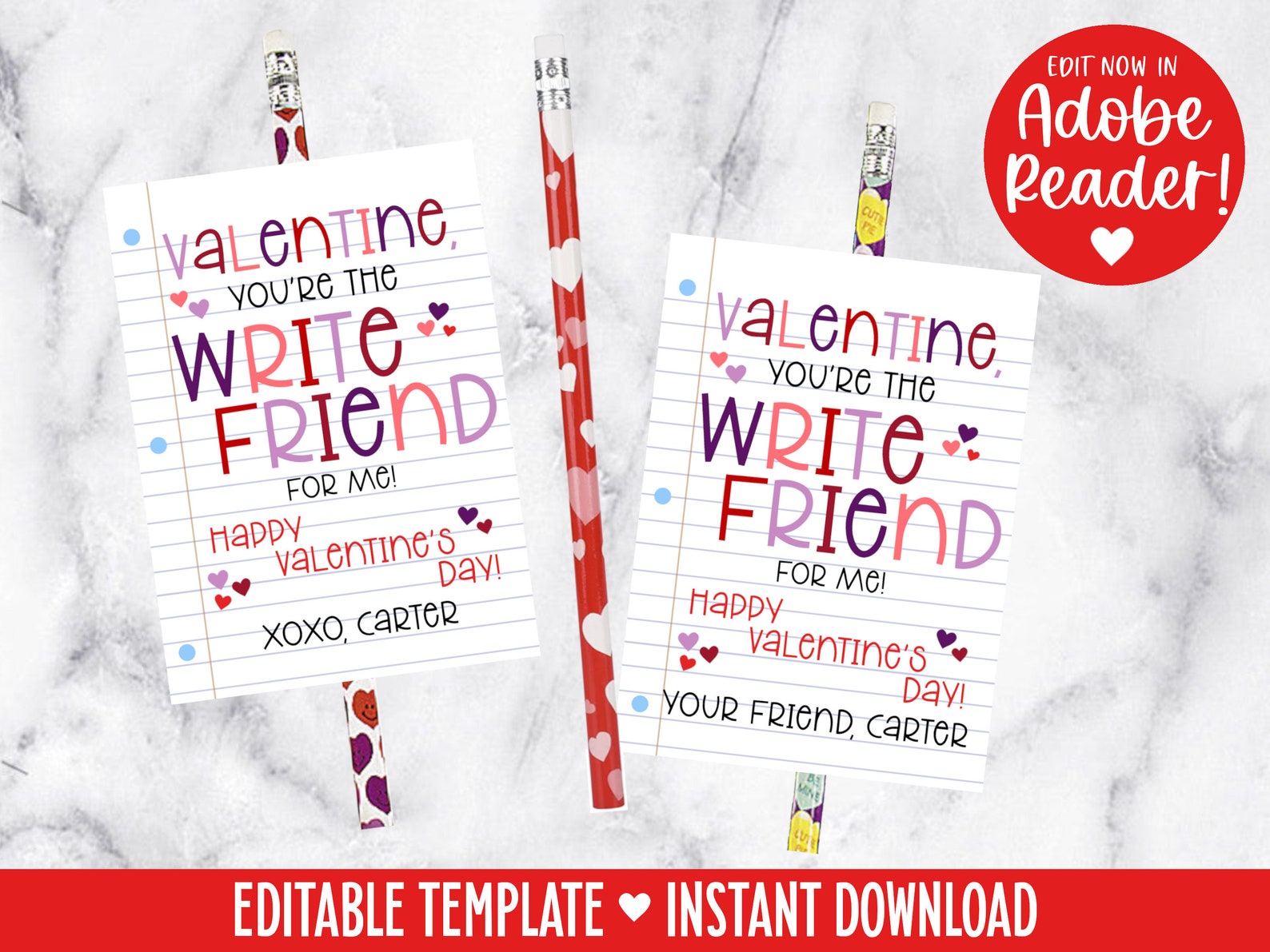 Pencil Valentines, Write Friend for Me, Valentine Pen Tags, Pencil ...