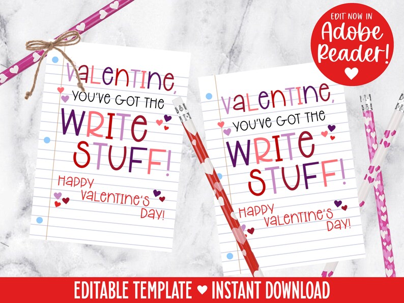 Pencil Valentines, Write Stuff Valentines, Valentine Pen Tags, Pencil ...