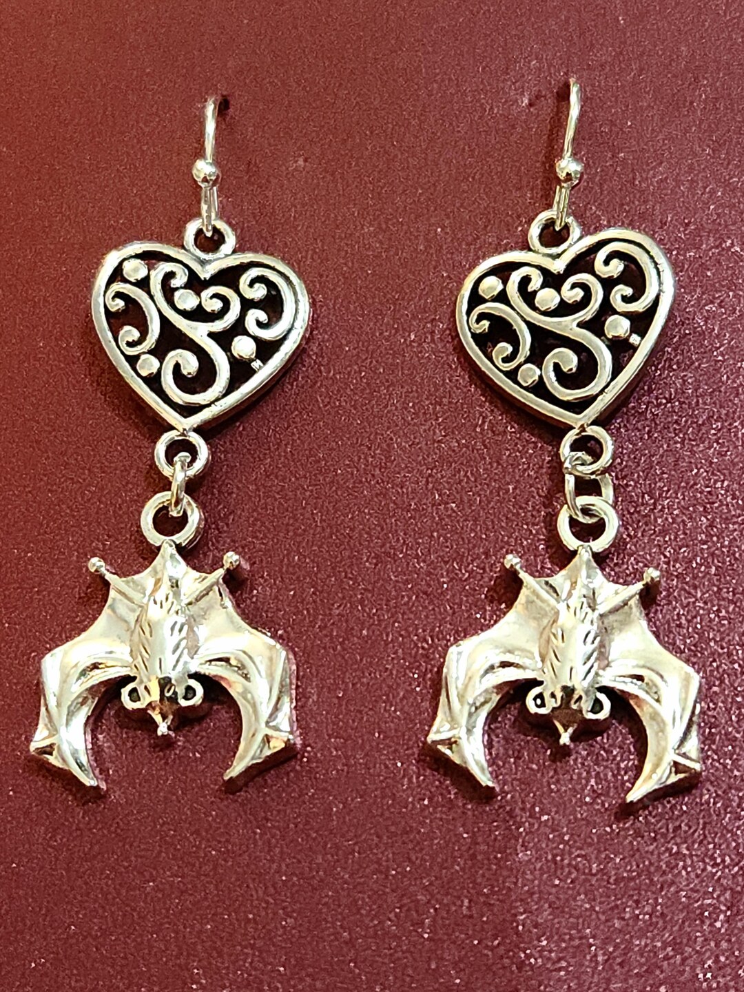 Unique & Beautiful Bats and Filigree Hearts Silver Earrings - Etsy