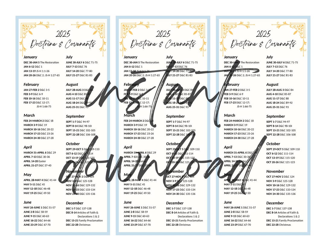 Come, Follow Me 2025 Doctrine & Covenants Reading Schedule Bookmark in ...