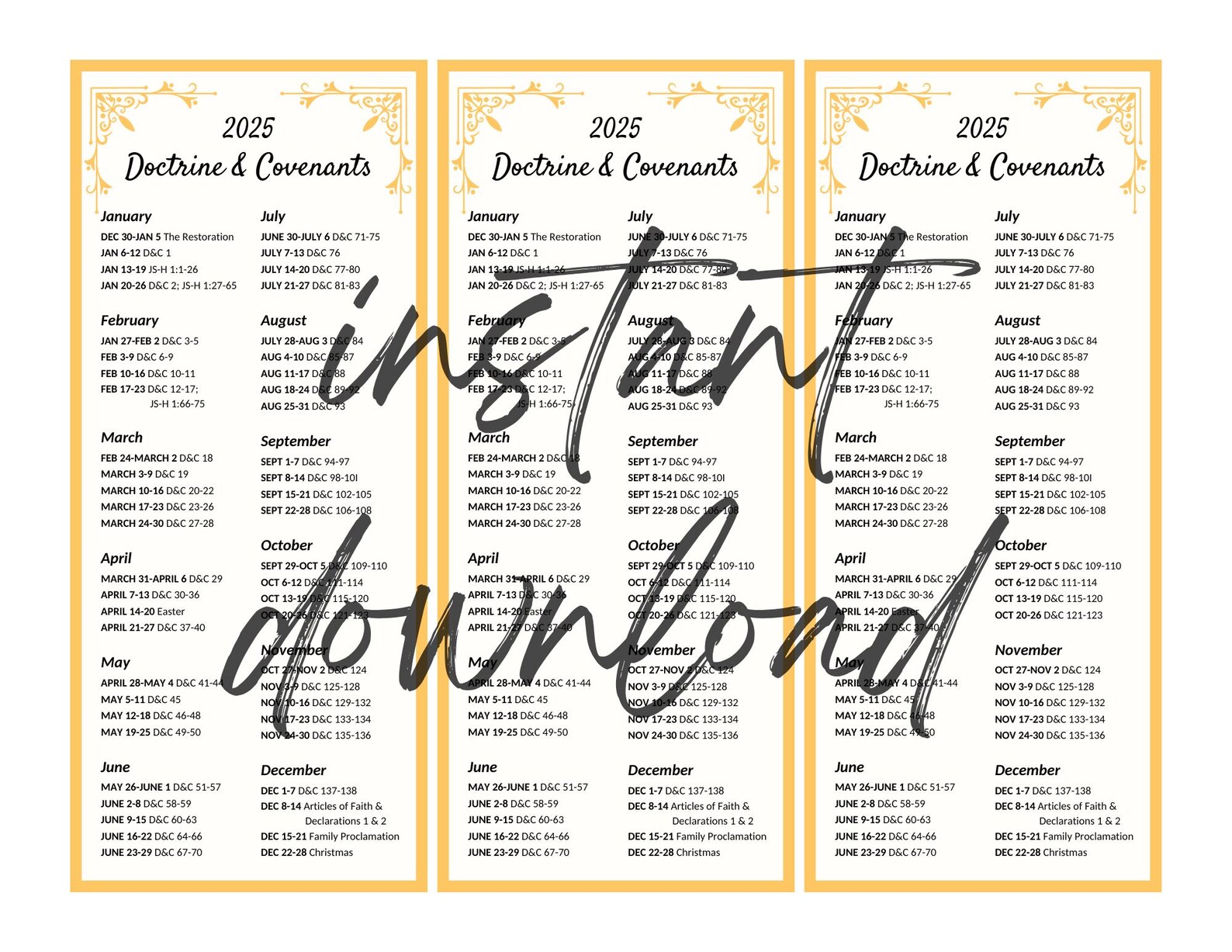 Come, Follow Me 2025 Doctrine & Covenants Reading Schedule Bookmark in ...