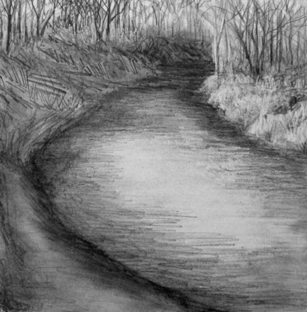 River Bank / Original One of a Kind Artwork Graphite and Charcoal on ...