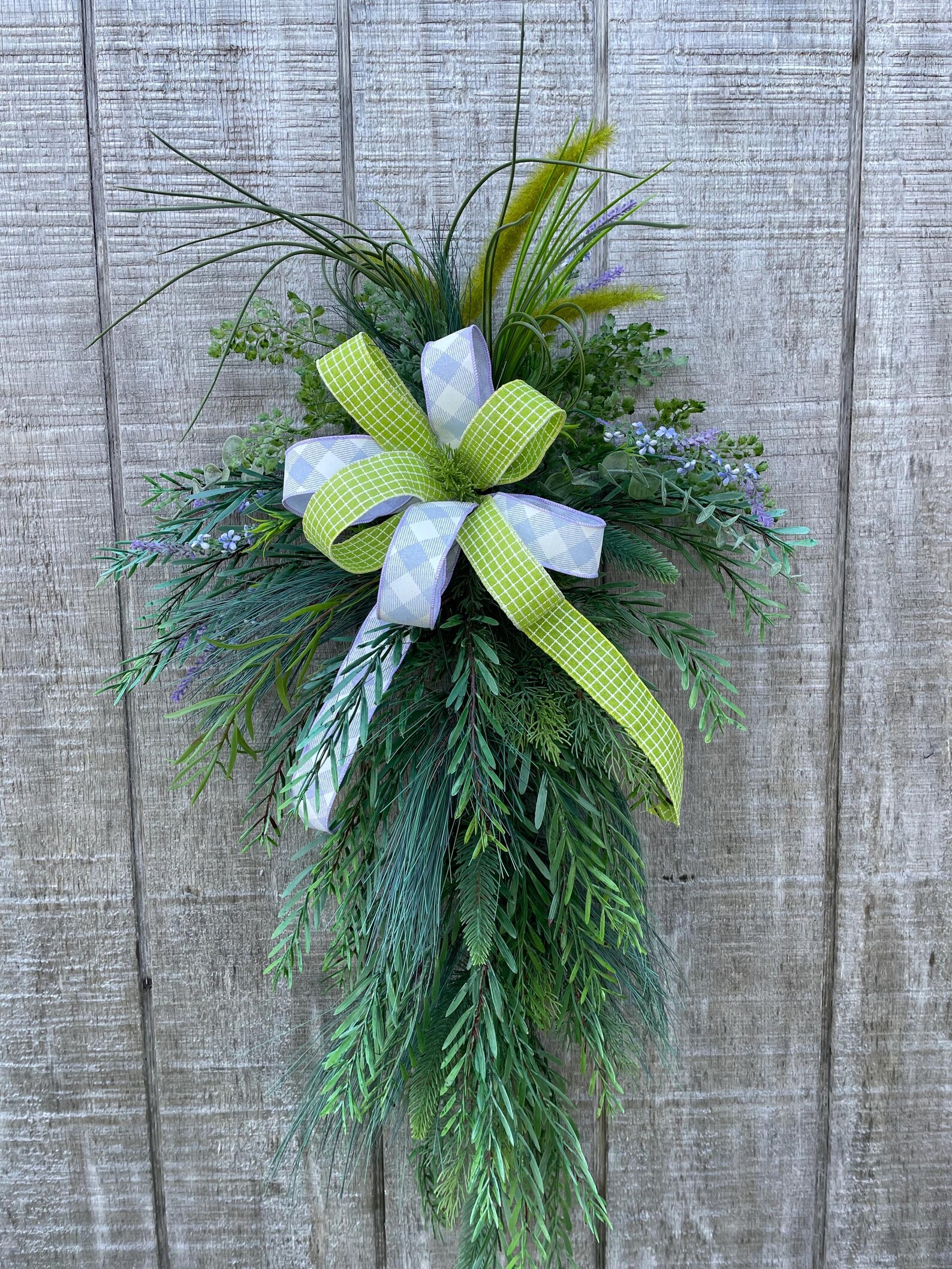 Woodland Fern Spring Door Swag, Lavender, Natural Grasses, Airy Design ...