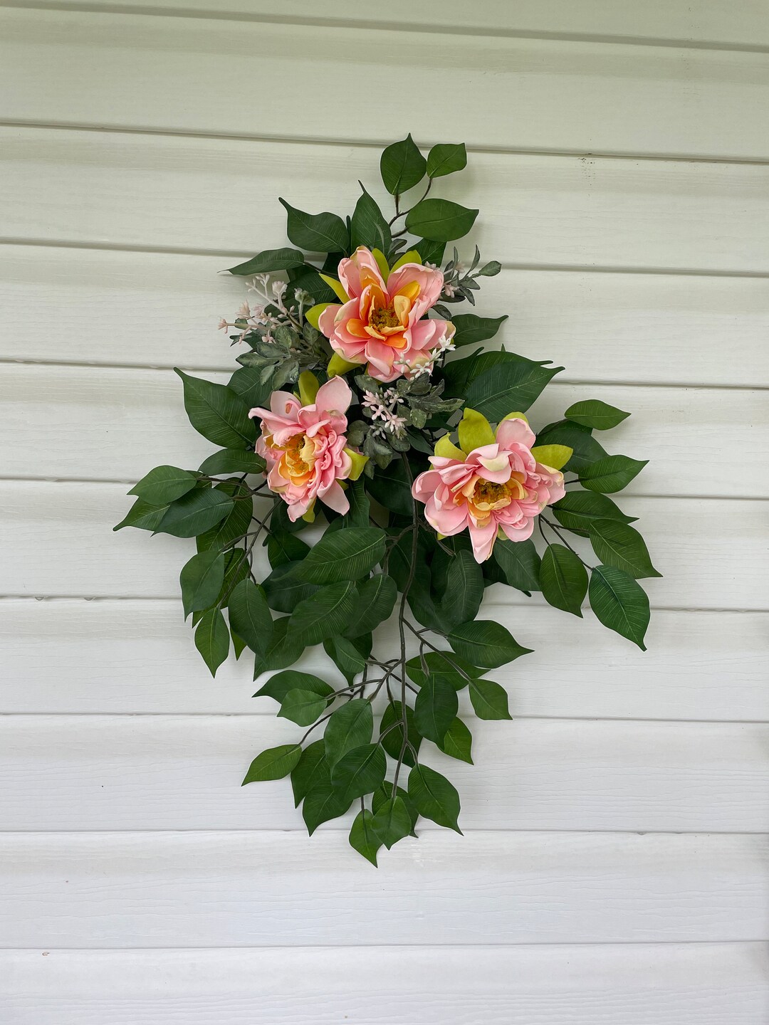 Door Swag, Cross Wreath, Fits Between Screen and Door, Pink Tea Roses ...